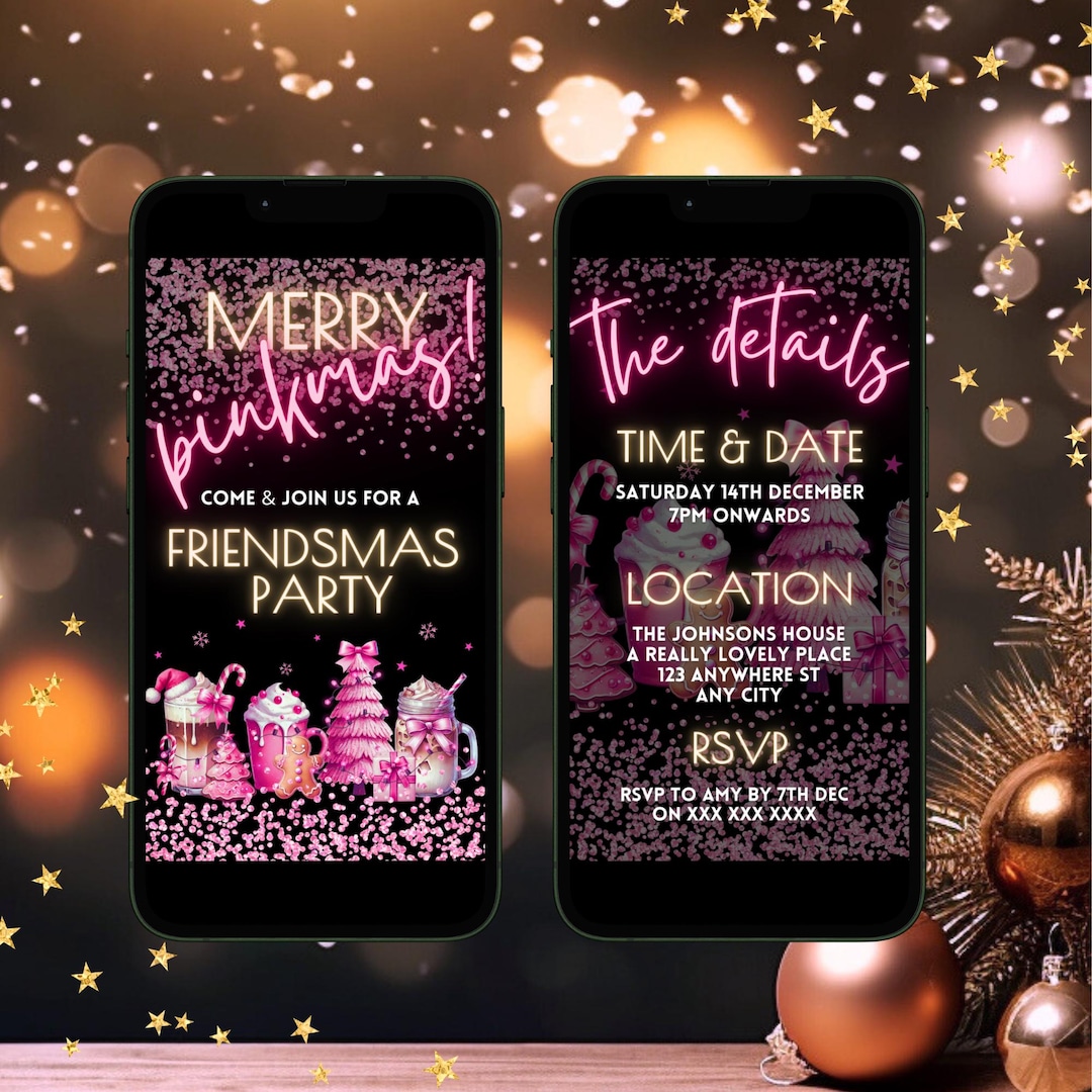 Digital Women's Christmas Party Invitation, Electronic Modern Black and ...