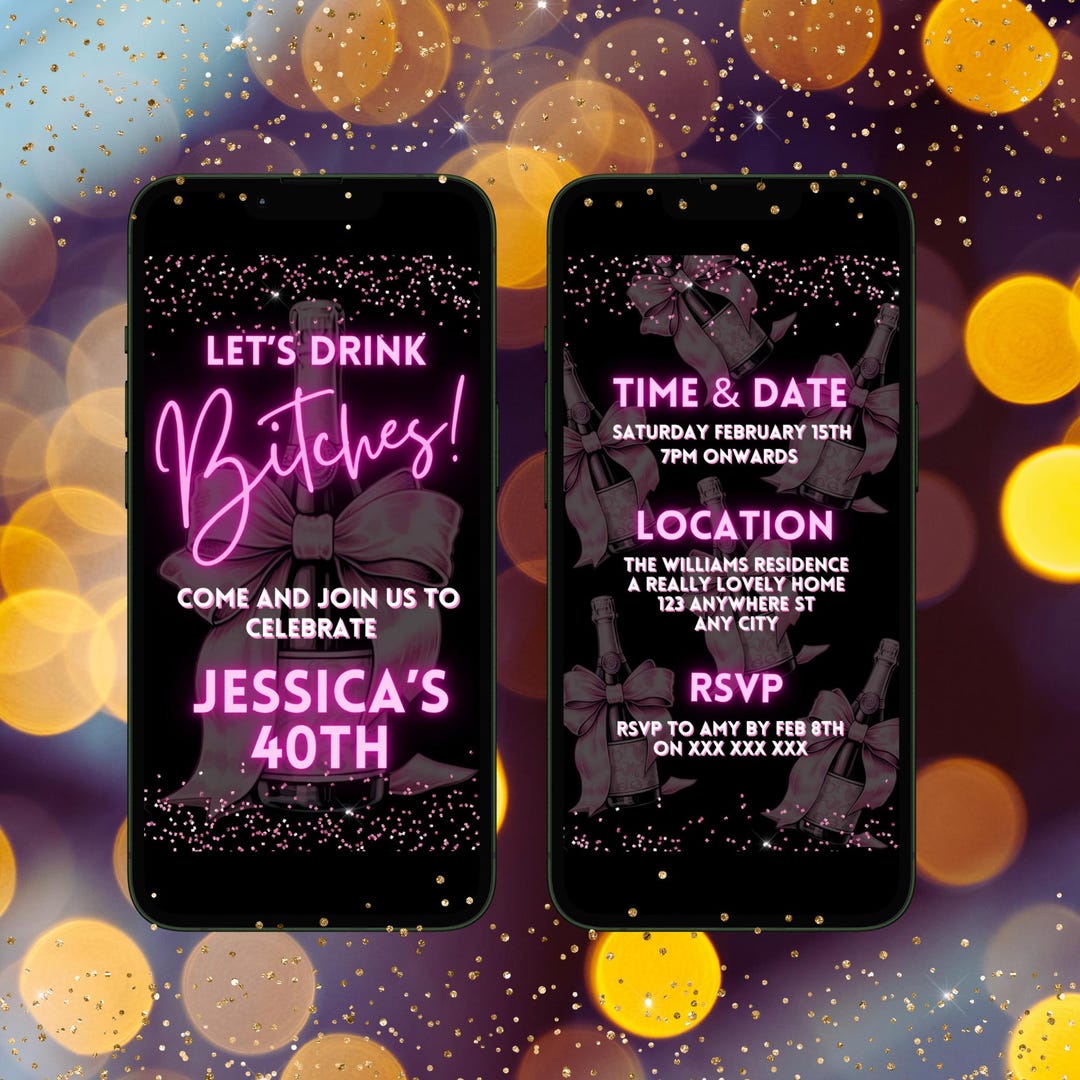 Digital Any Age Birthday Invitation for Women, Fun Modern Black and Hot ...
