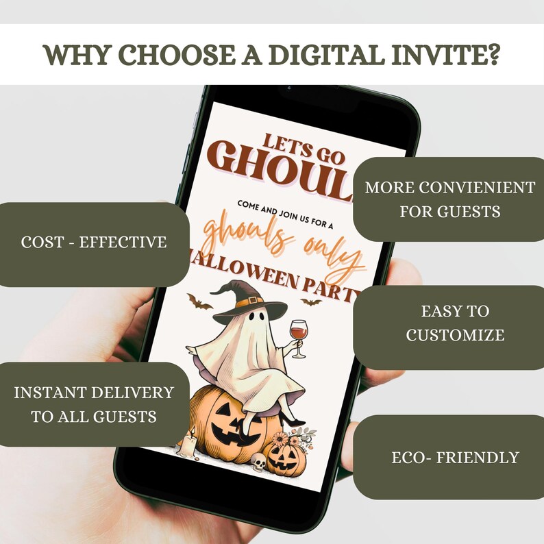 Digital Halloween Party Invitation for Her, Electronic Women's Retro ...