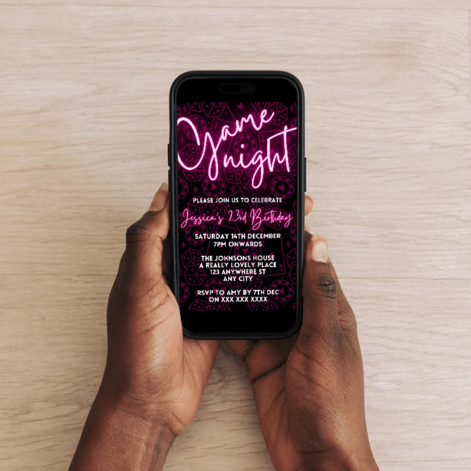 Digital Game Night Party Invitation for Women, Electronic Any Age Pink ...