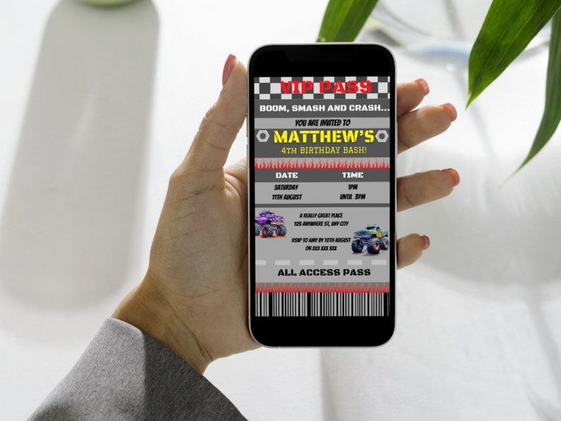 Digital Monster Jam Ticket Mobile Invitation, Monster Truck Birthday ...