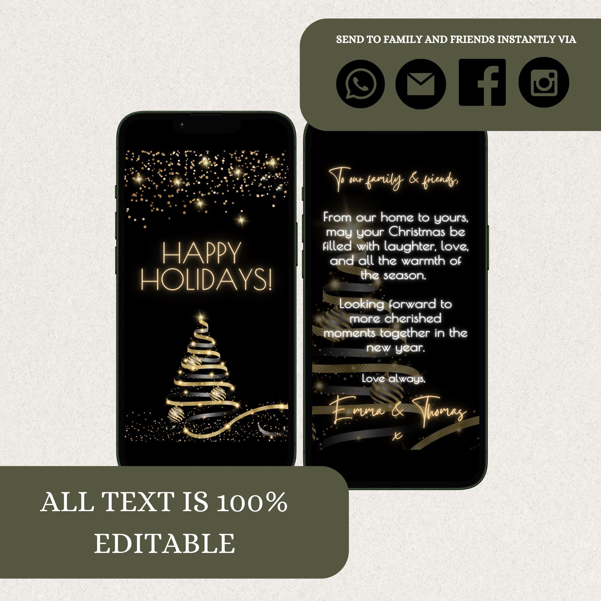 Animated Christmas Digital Ecard, Electronic Black and Gold Glitter ...