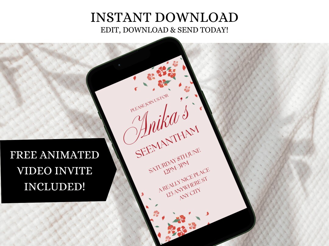 Seemantham Digital Invite, Pink Floral Sreemantham Invitation Template ...