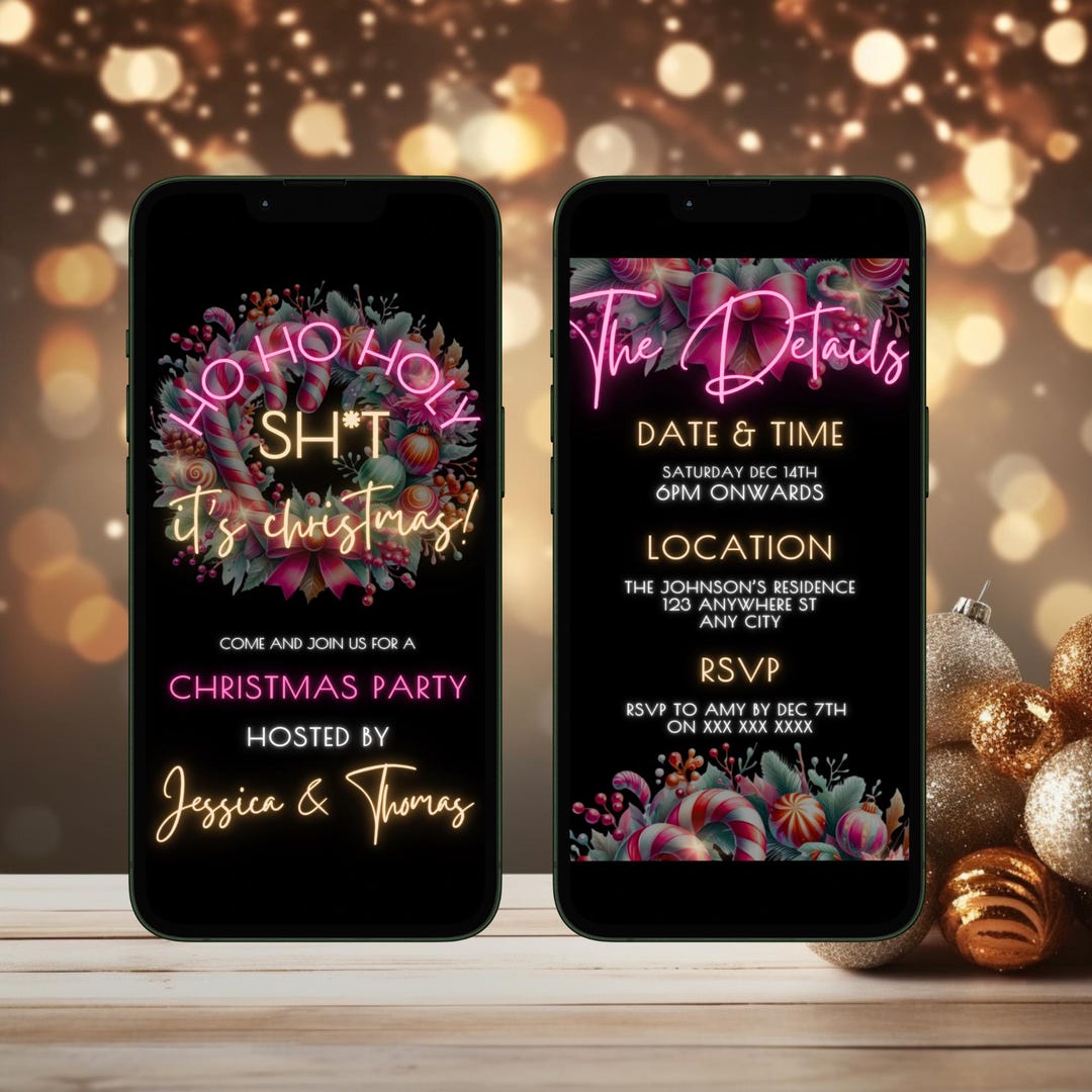 Digital Christmas Party Invitation, Electronic Modern Black and Hot ...