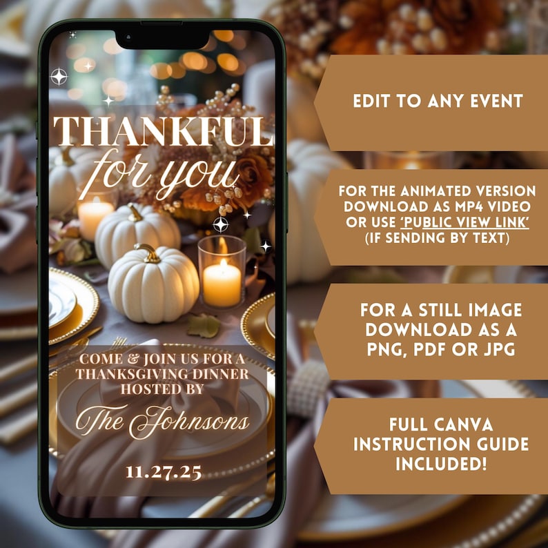 Friendsgiving Dinner Invitation,animated Thanksgiving Holiday Party ...