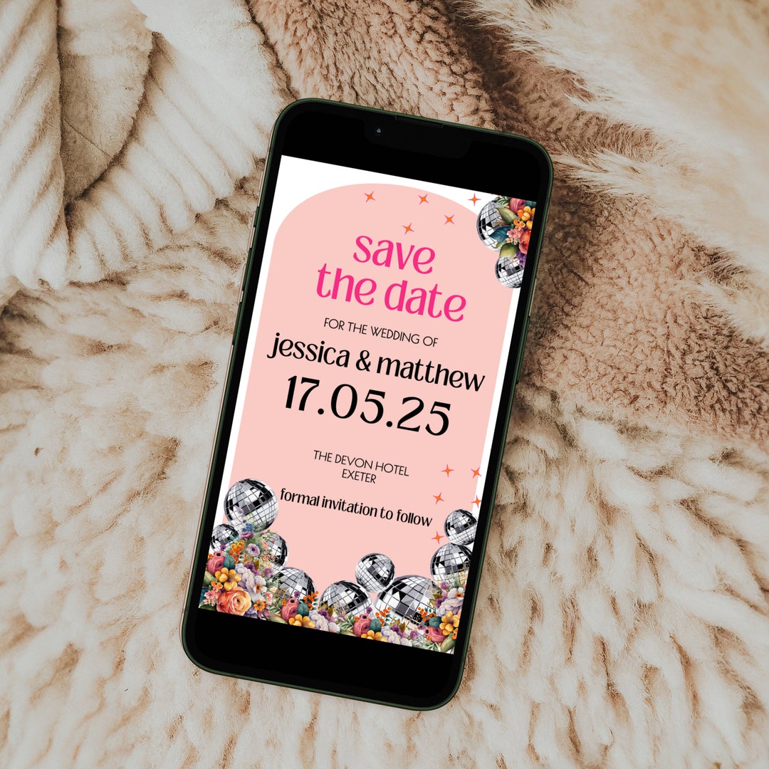 Digital Save the Date E-invite Template, Electronic Retro Pink Disco ...