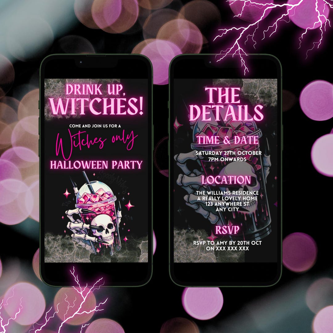 Digital Halloween Party Invitation for Her, Electronic Women's Hot Pink ...