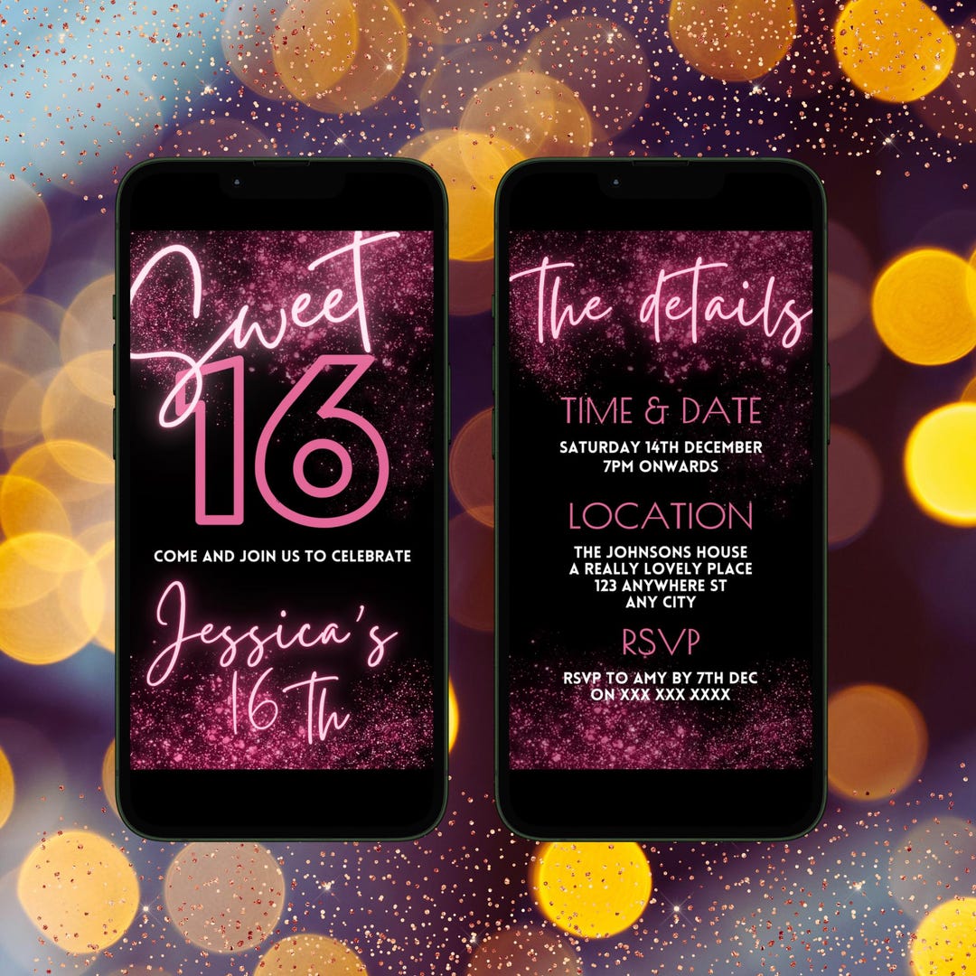 Digital Sweet 16 Birthday Party Invitation for Her, Electronic 16th ...