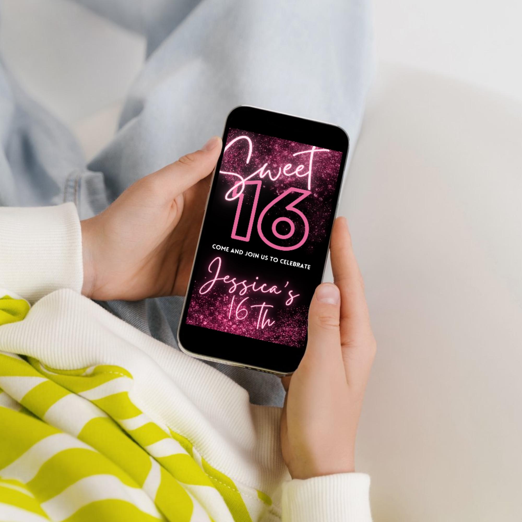 Digital Sweet 16 Birthday Party Invitation for Her, Electronic 16th ...