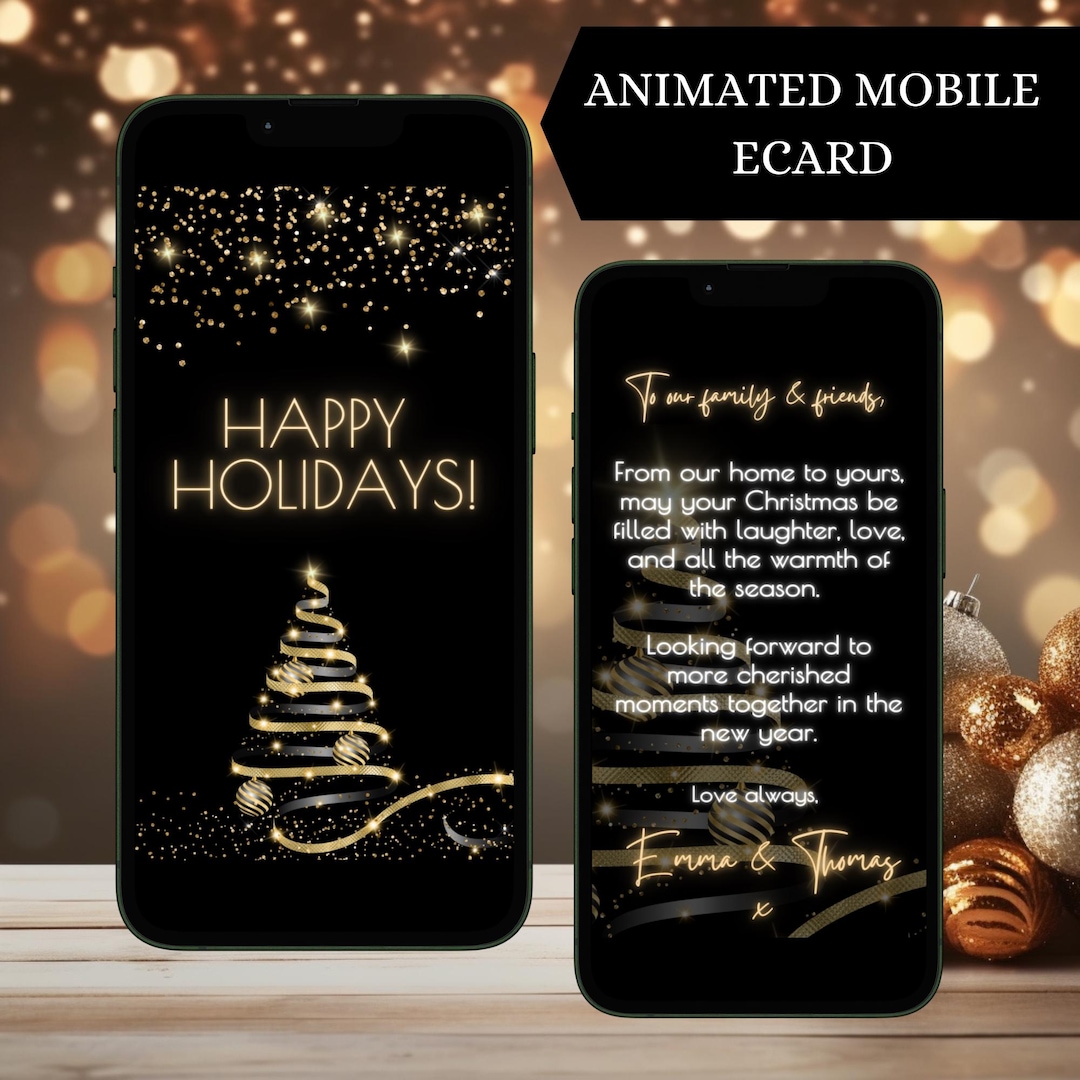 Animated Christmas Digital Ecard, Electronic Black and Gold Glitter ...