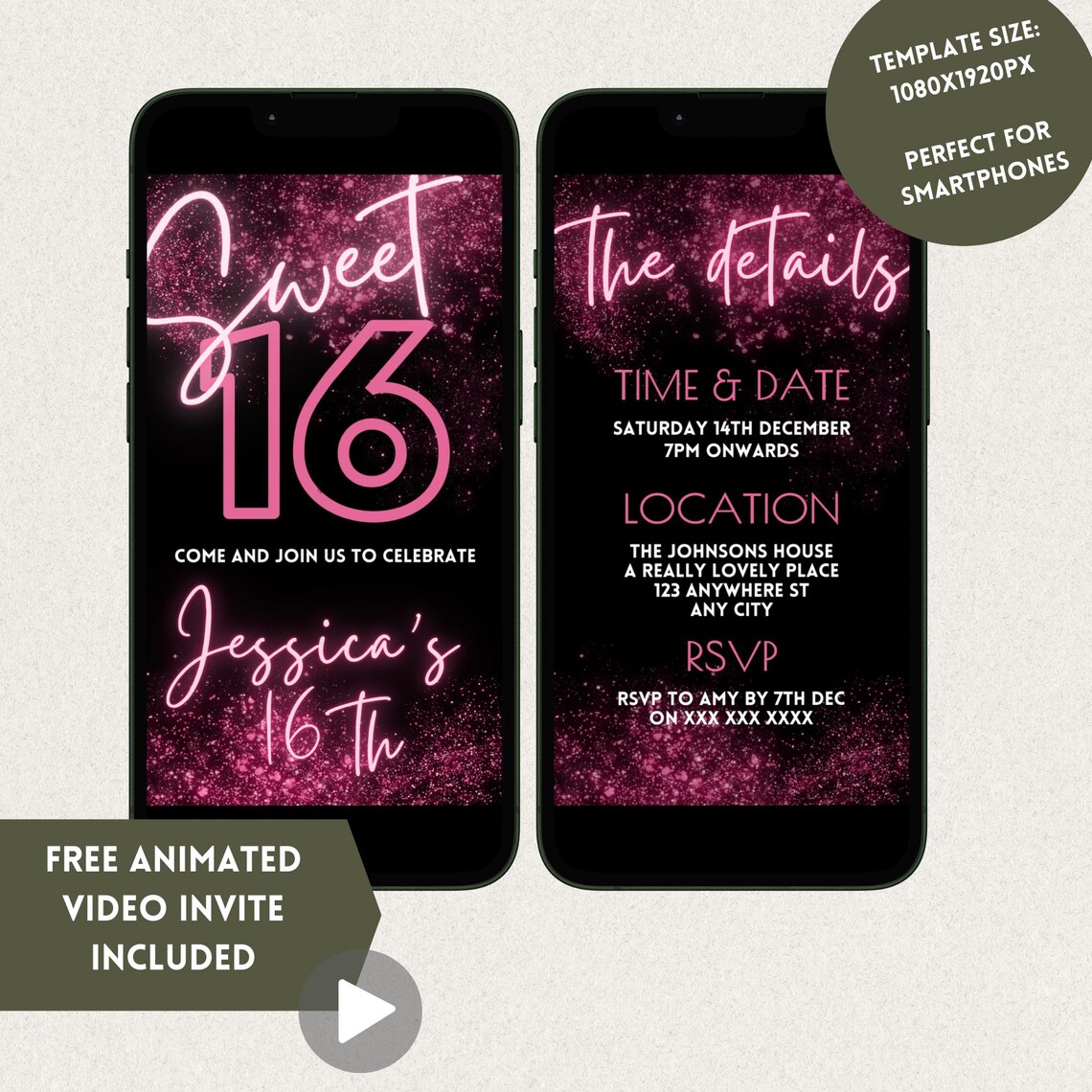 Digital Sweet 16 Birthday Party Invitation for Her, Electronic 16th ...