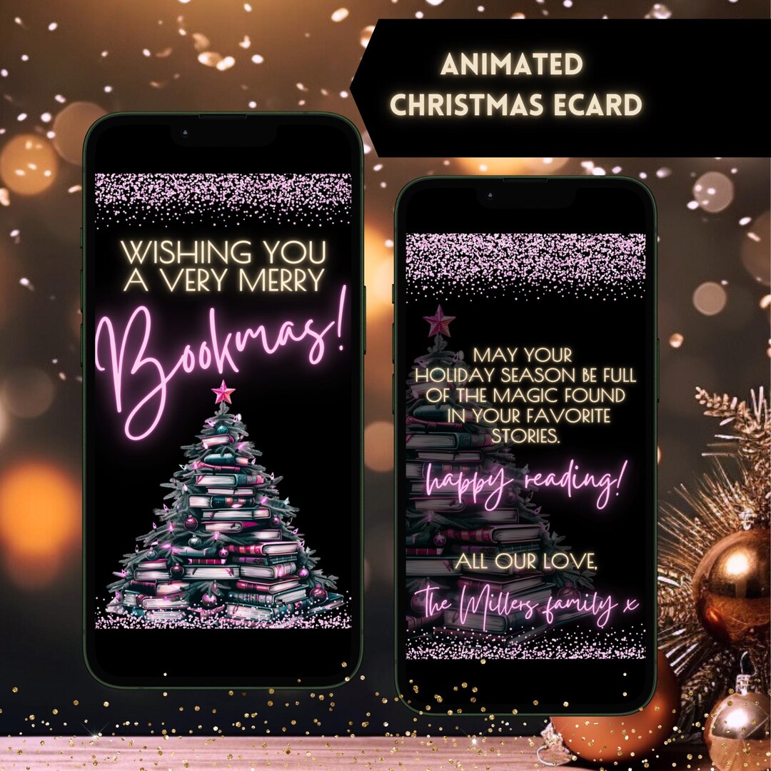 Animated Christmas Digital Ecard for Book Lover, Electronic Pink ...