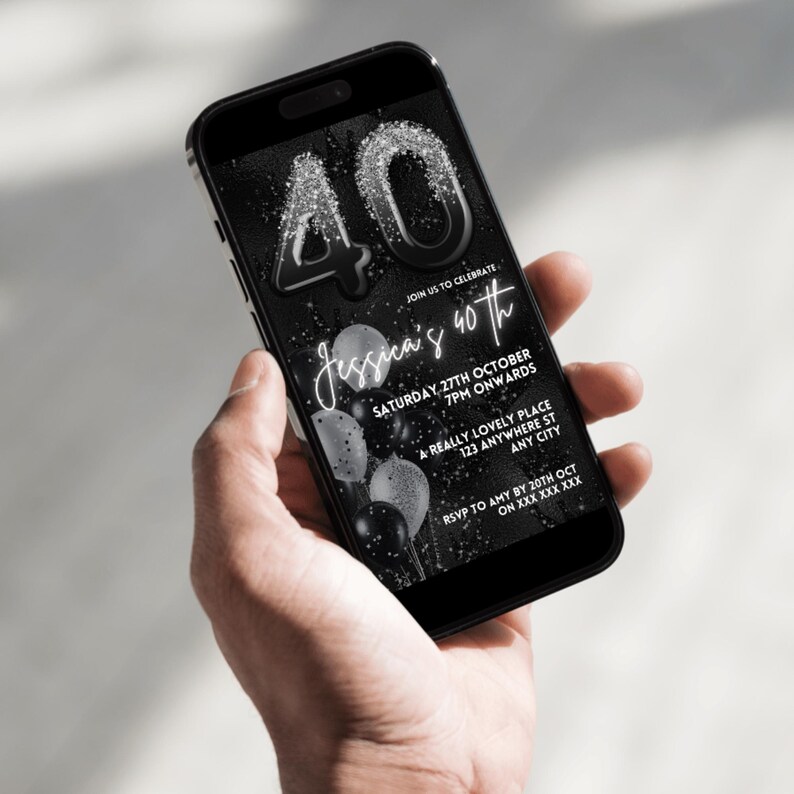 Digital 40th Birthday Invitation Template for Her, Electronic Modern ...