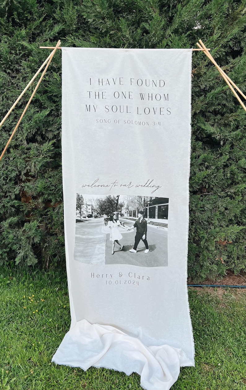 Custom Fabric Photo Banner, Modern Wedding Welcome Sign, Fabric Sign ...