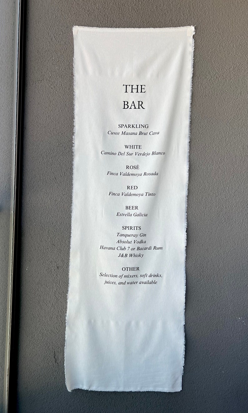 Fabric Bar Sign, Wedding Bar Menu, Custom Linen Bar Sign, Bar Sign ...