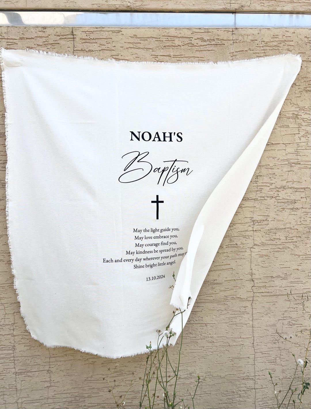 Welcome Linen Baptism Sign, Personalized Fabric Baptism First Communion ...