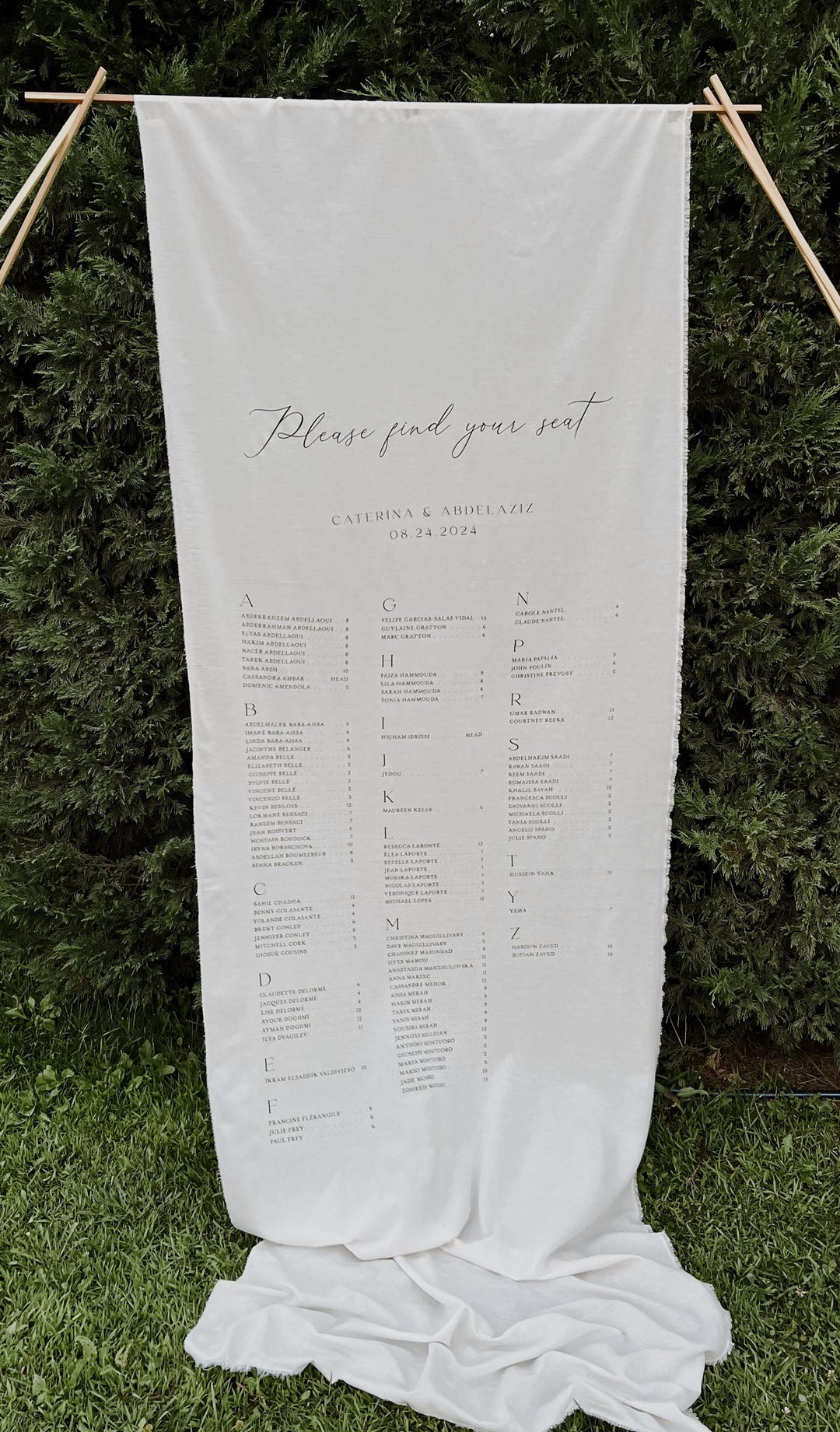 Fabric Wedding Table Plan, Linen Fabric Wedding Seating Chart ...