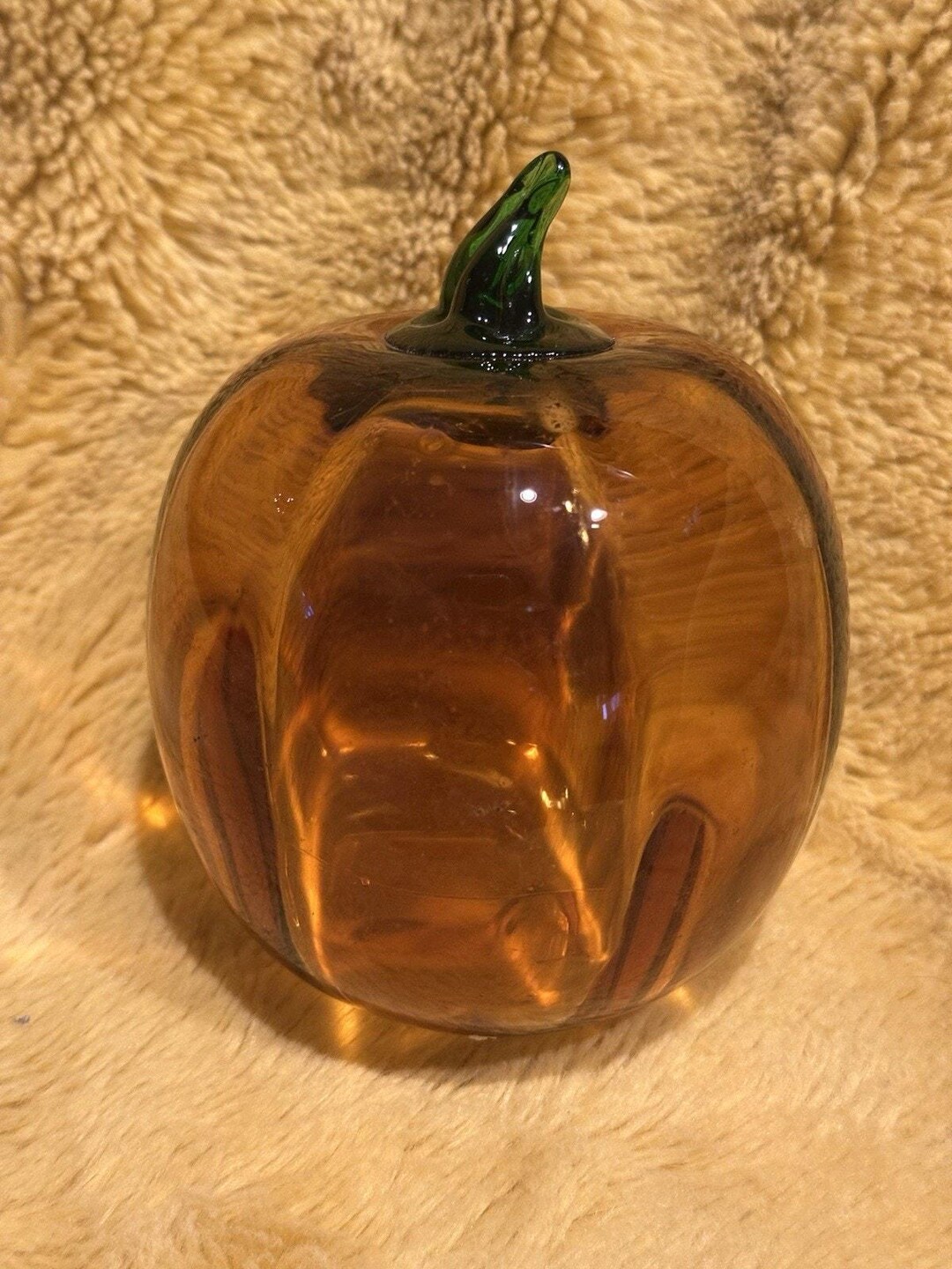 Blenko Hand Blown Pumpkin Optic Glass Topaz 6.5 in W/green Stem ...