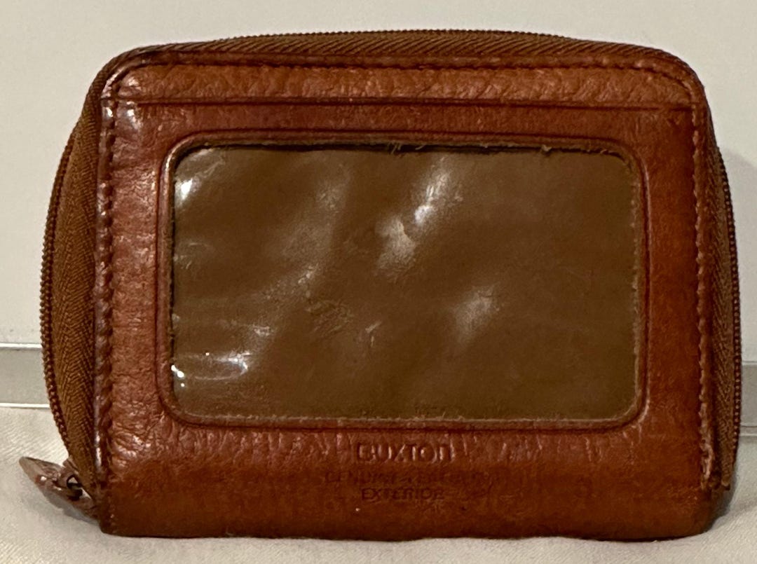 Buxton Brown Leather Fan Credit Card Holder One Zip Wallet Small ...