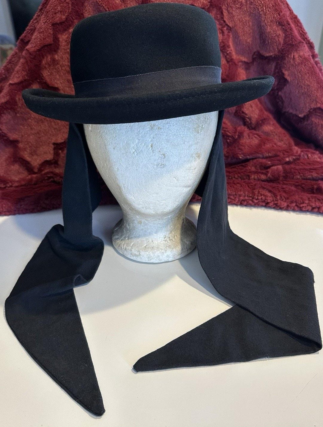 Commodore 40's Black Wool Wide Brim Womens Hat Under Neck Tie Mourning ...