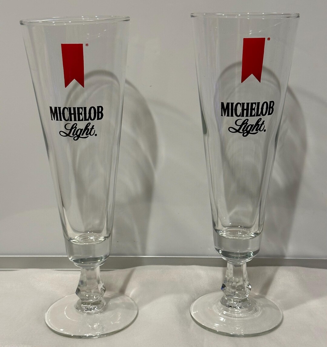 Set of 2 Michelob Classic Dark Red Ribbon Logo Glass Stemmed Pilsner ...