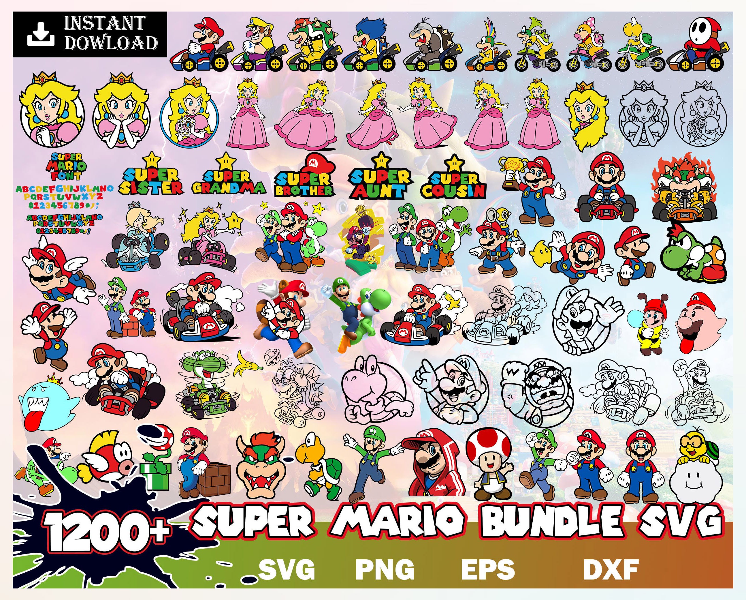 Super Mario Clipart SVG Bundle, Mario Svg, Super Mario Svg, Mario Bros ...