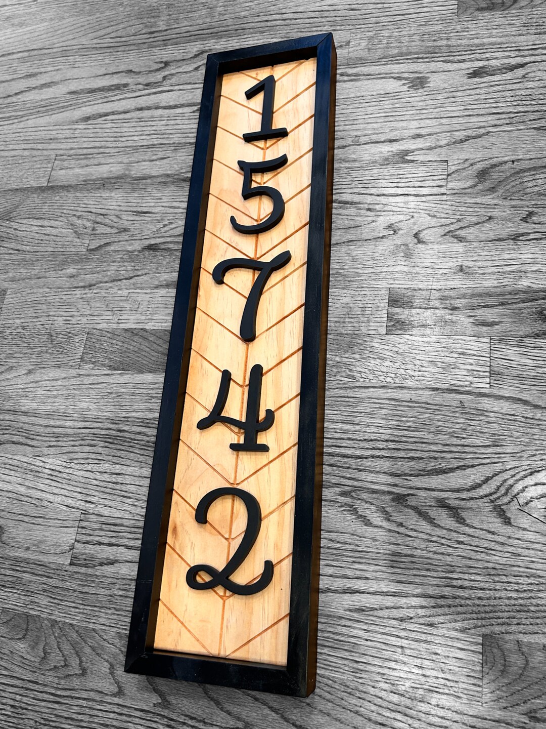 Chevron Script Custom Address Sign Handmade Framed Home Wood Sign Porch ...