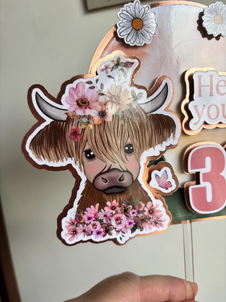Personalised Highland Cow Themed Cake Topper Any Age - Etsy