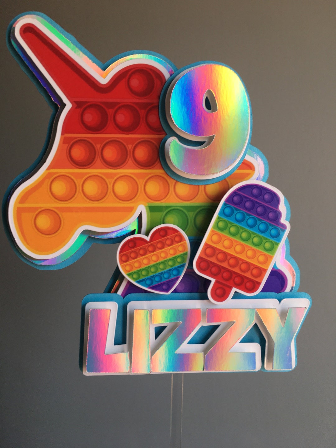 Personalised Fidget/poppit/unicorn Themed Cake Topper - Etsy