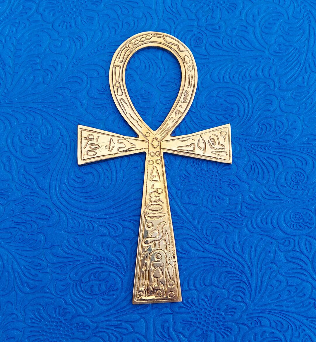 Large Brass Ankh Decorated Egypt Egyptian Hieroglyphics Tutankhamun ...