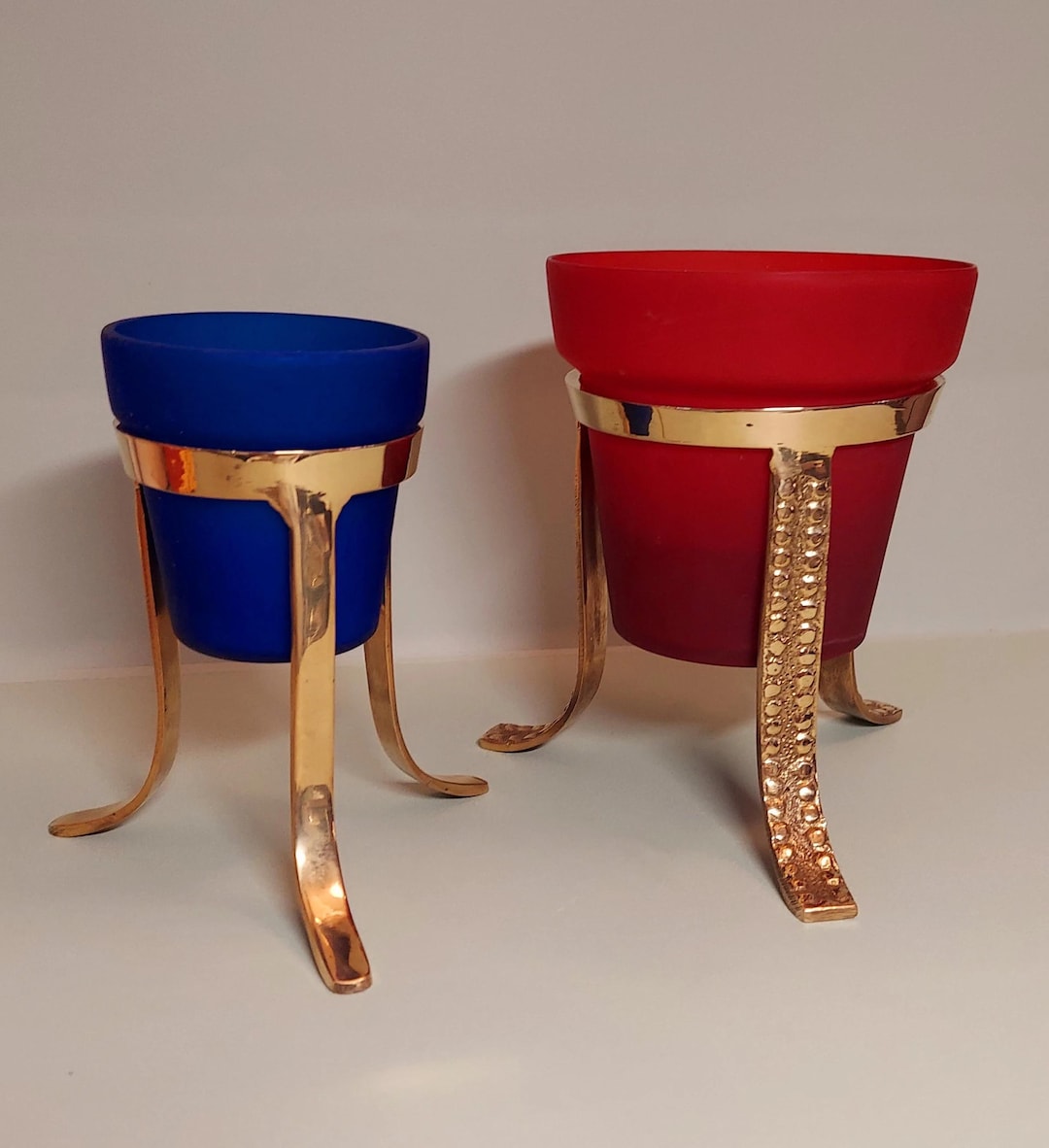 Blue and Red Glass Votive Candles for Bóveda Gold Metal Spiritism Misa ...