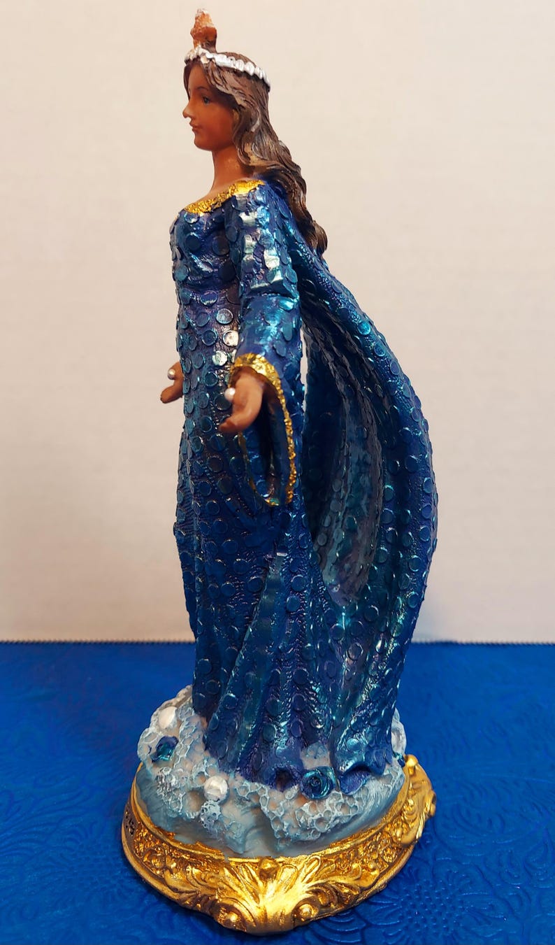 Diosa Del Mar Yemaya Statue 8" Sirena Mermaid Figure Blue Ocean Goddess ...