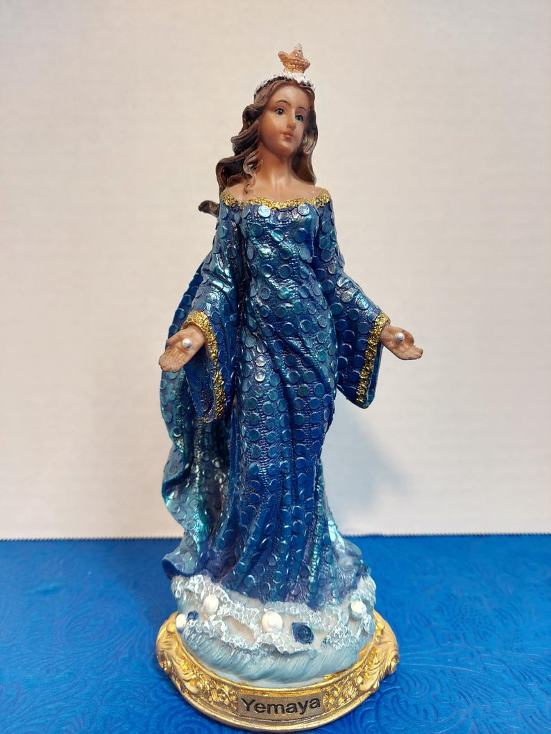 Diosa Del Mar Yemaya Statue 8" Sirena Mermaid Figure Blue Ocean Goddess ...