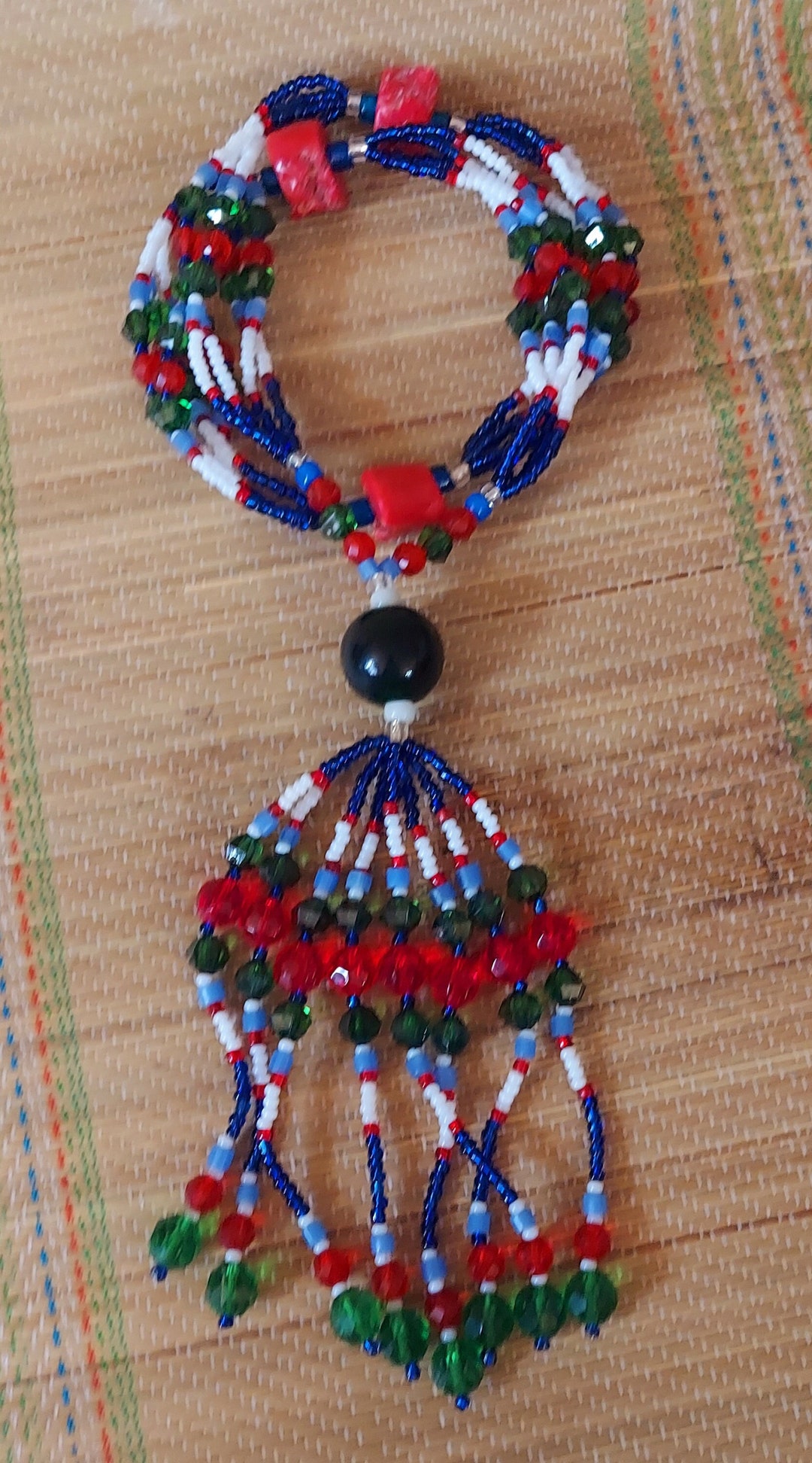 Olokun Necklace Red Coral and Glass Mazo for Olocun Ifa Orisha Olokum ...