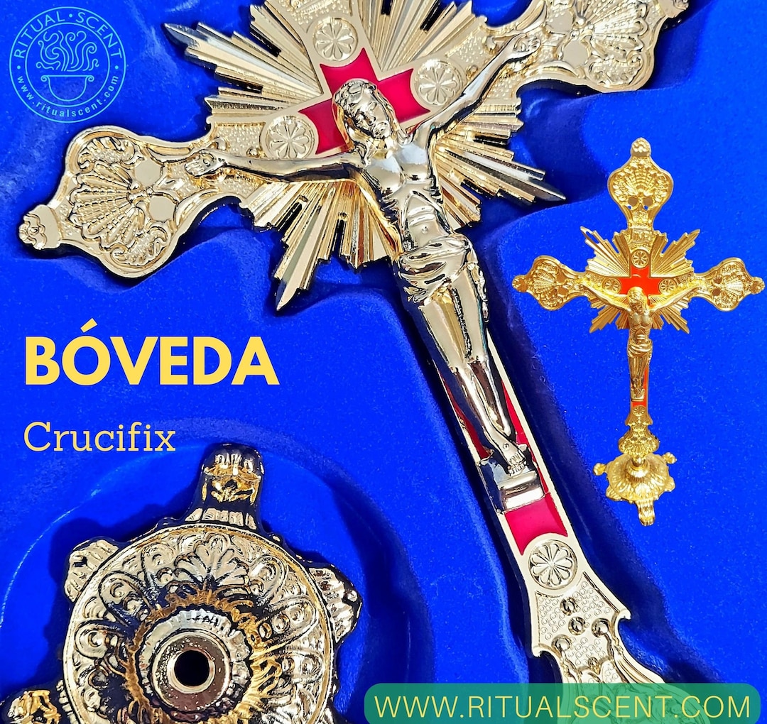 Cross Crucifix for Bóveda - Gold Standing Spiritism, Misa, Jesus ...