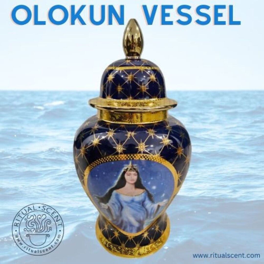 Olokun Statue Sopera Blue Tinaja Sirena Grande Yemaya Olocun Pot Ginger ...
