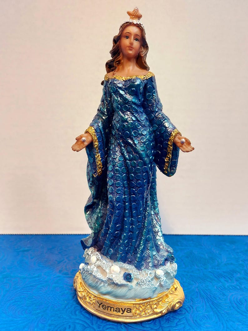 Diosa Del Mar Yemaya Statue 8" Sirena Mermaid Figure Blue Ocean Goddess ...