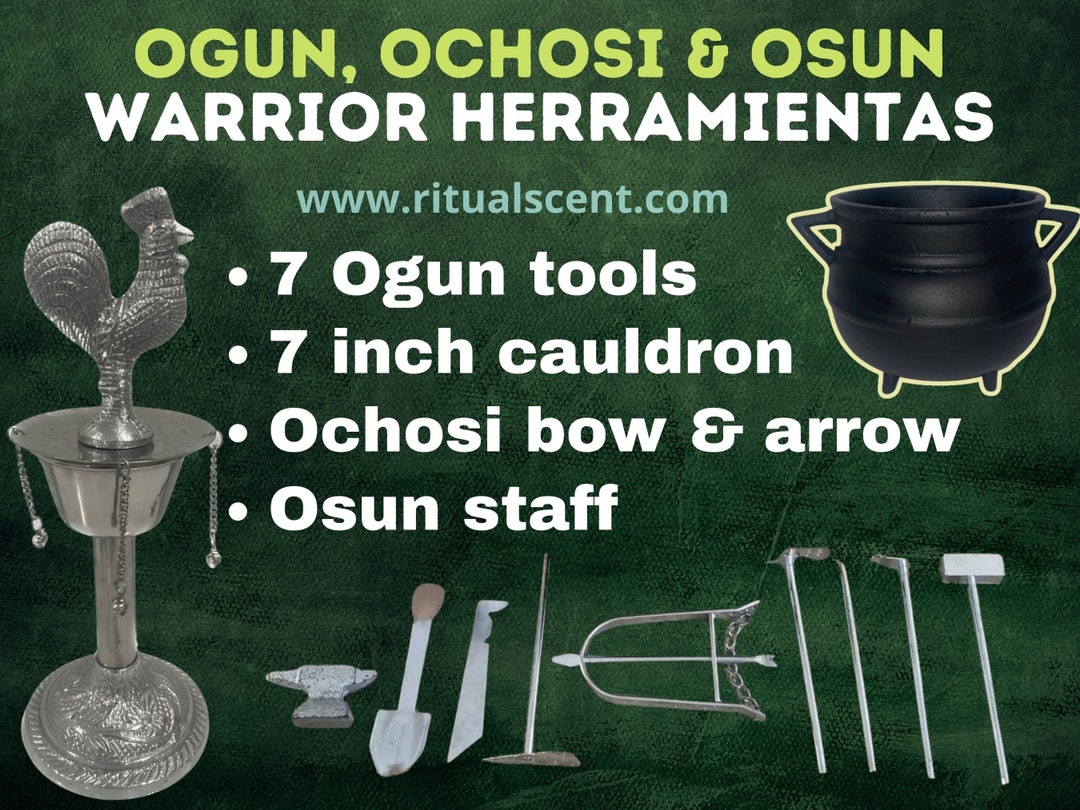 Ogun Tools Ochosi Herramientas Osun Guerreros Caldero 7 Inches Santeria ...