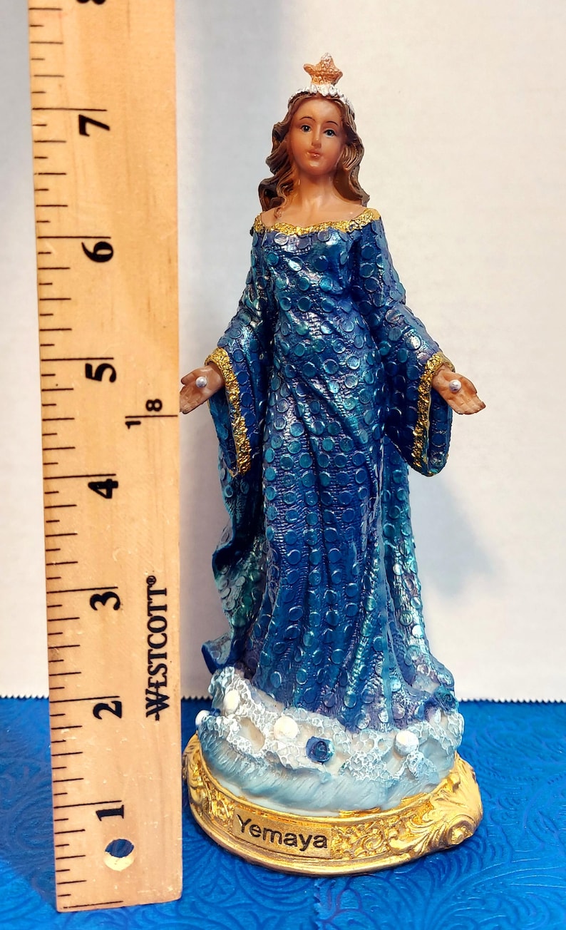 Diosa Del Mar Yemaya Statue 8" Sirena Mermaid Figure Blue Ocean Goddess ...