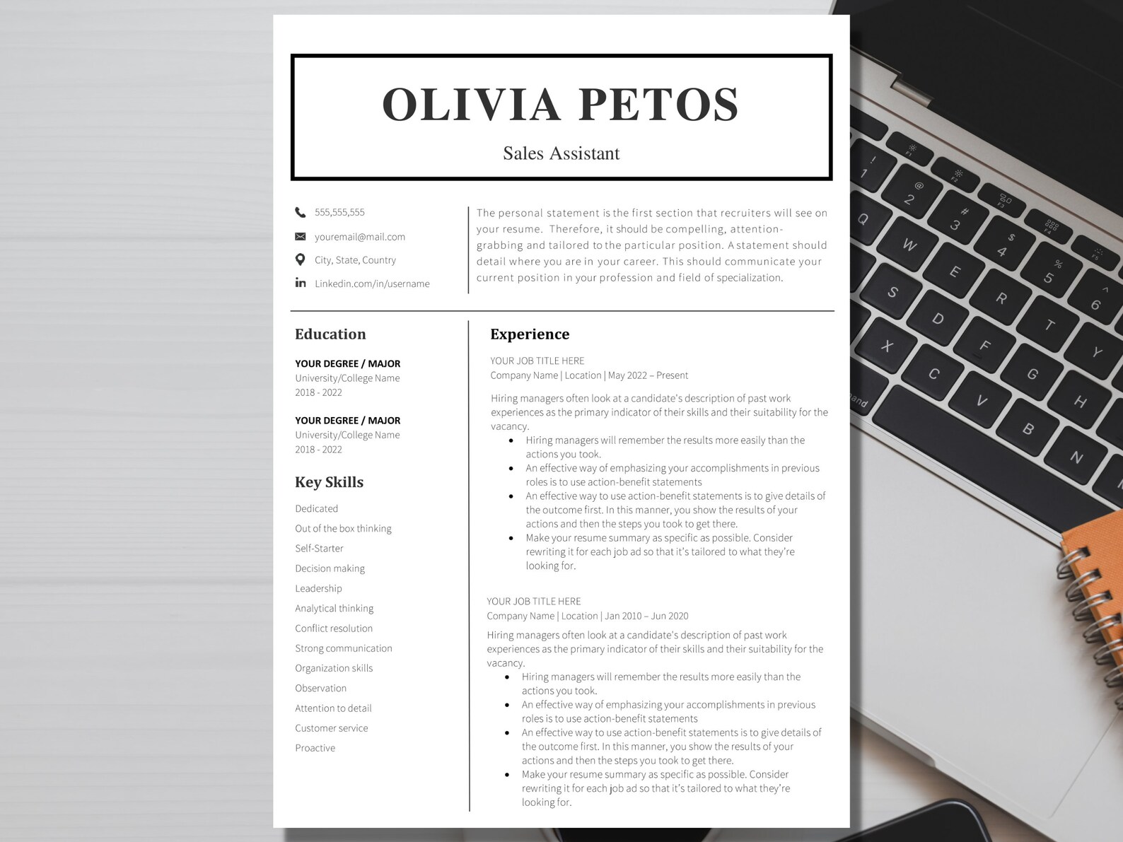Clean, Modern Resume Template, Professional CV for Word 1, 2 and 3 Page ...