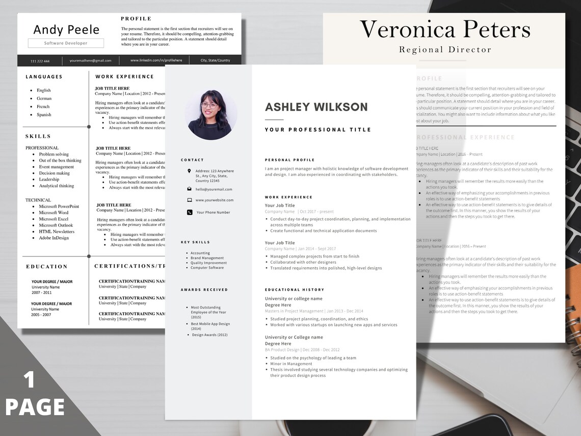 Resume Template With Photo, CV Template With Photo, Resume CV Template ...