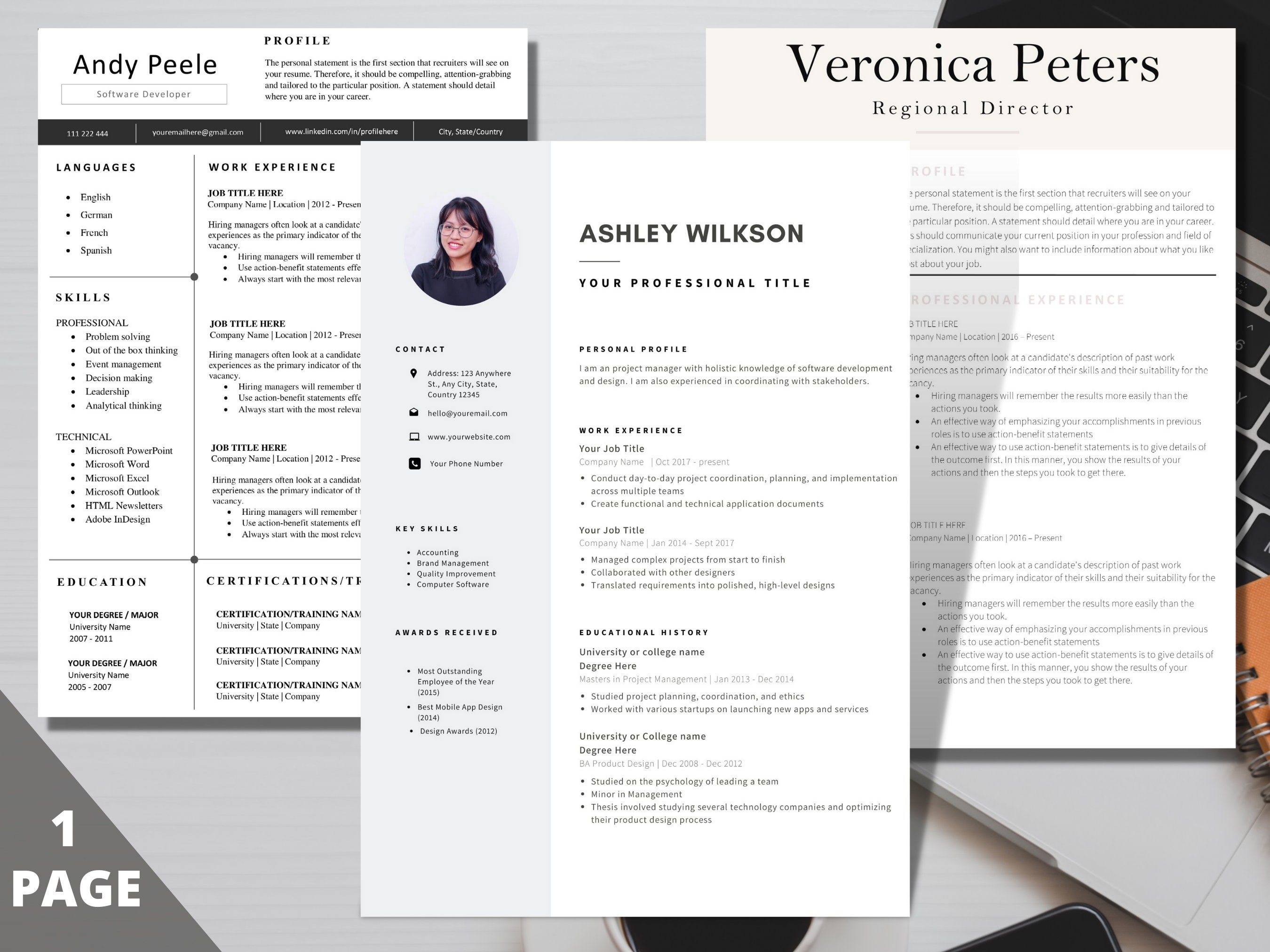 Resume Template With Photo, CV Template With Photo, Resume CV Template ...