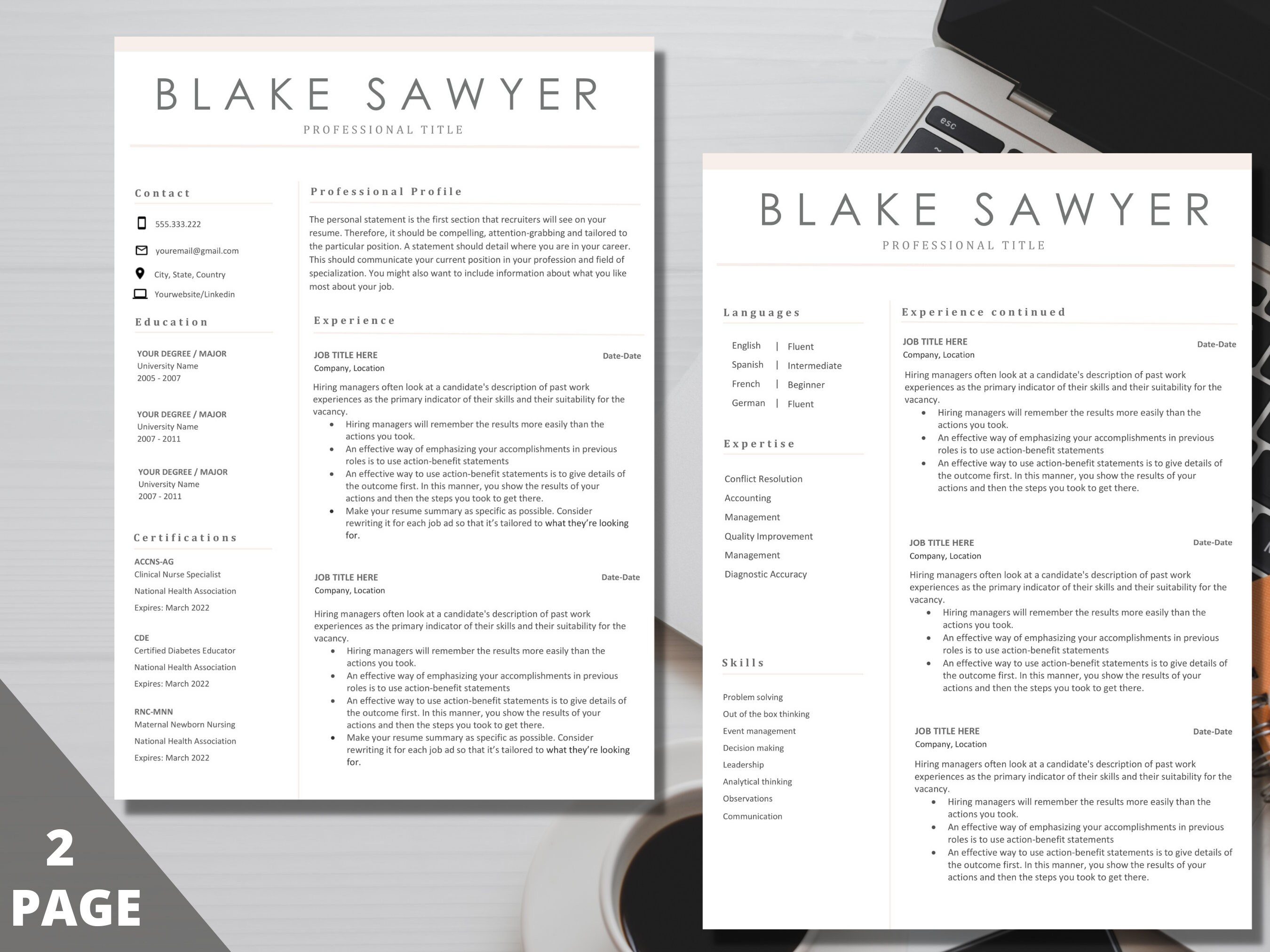 Creative Resume Template for Word Free Cover Letter Modern CV Template ...