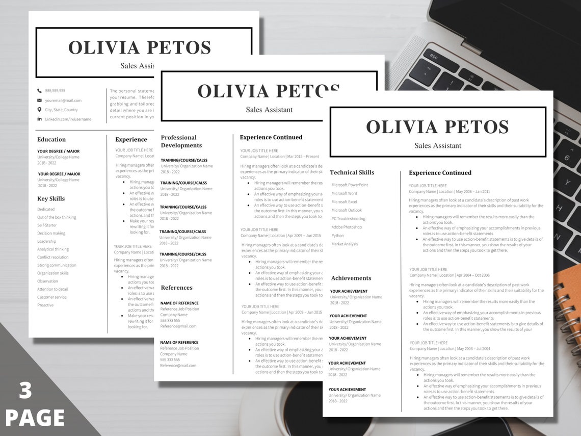 Clean, Modern Resume Template, Professional CV for Word 1, 2 and 3 Page ...