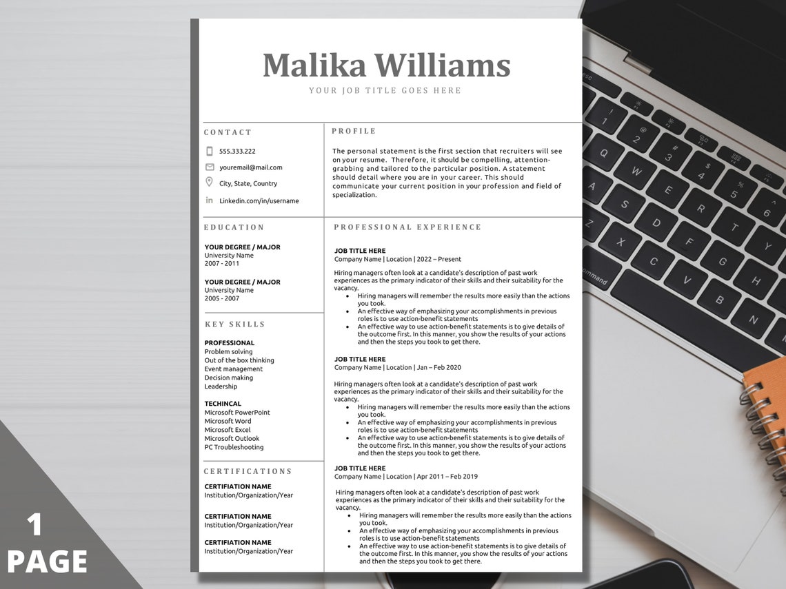 Professional Resume Template for Word 1, 2 & 3 Page Resume Template ...
