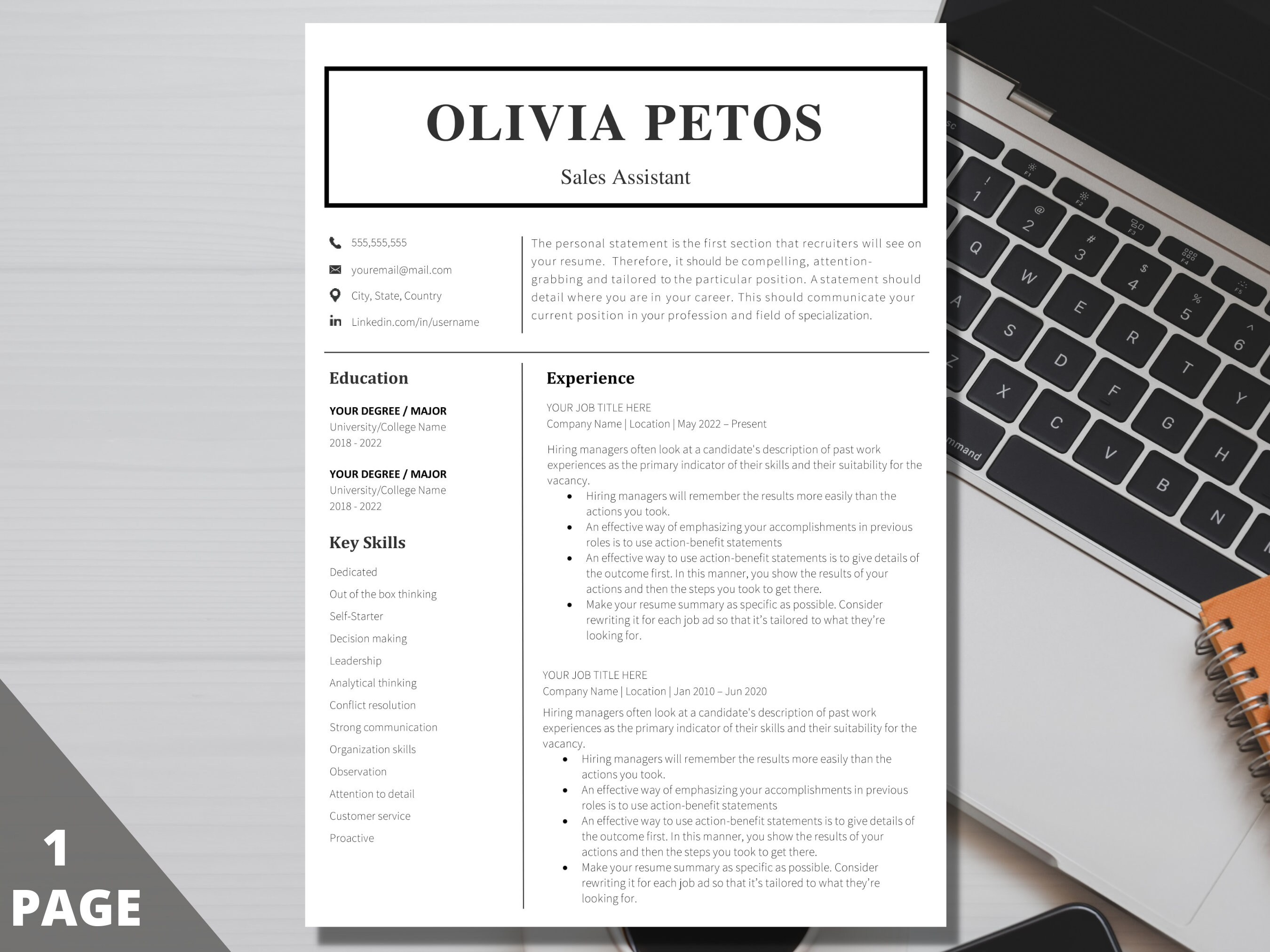 Clean, Modern Resume Template, Professional CV for Word 1, 2 and 3 Page ...
