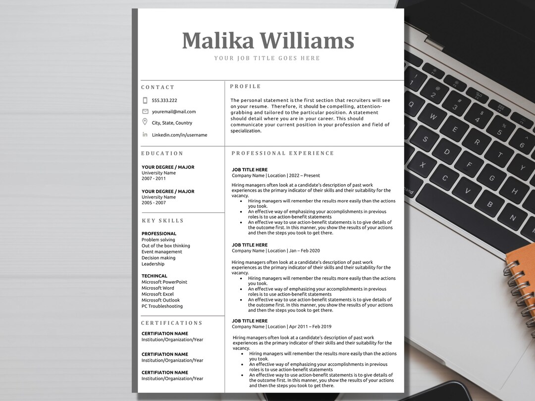 Professional Resume Template for Word | 1, 2 & 3 Page Resume Template ...