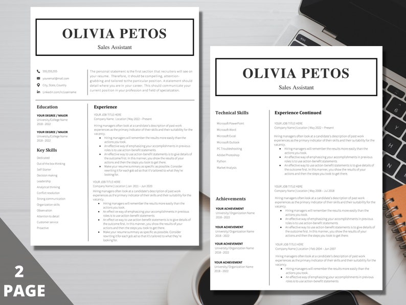 Clean, Modern Resume Template, Professional CV for Word 1, 2 and 3 Page ...