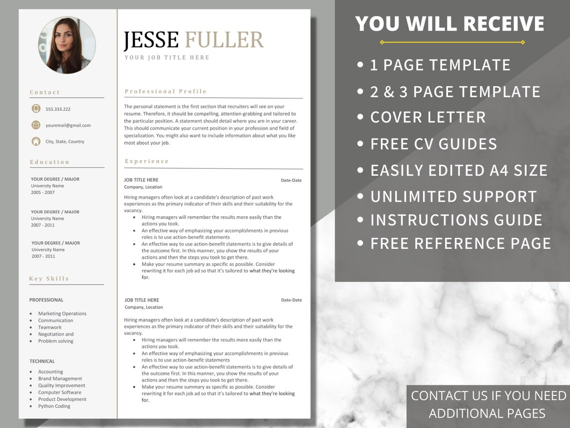 Resume and Cover Letter Template, Clean CV Template With Picture ...