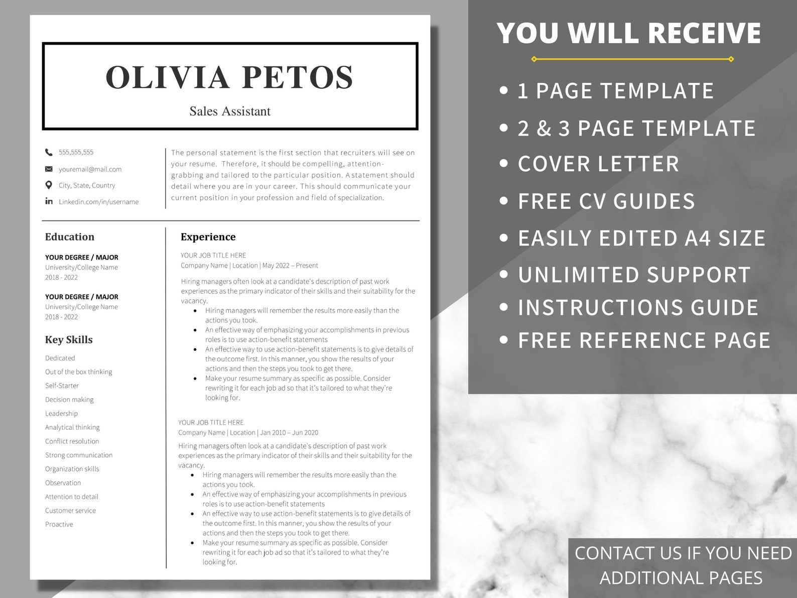 Clean, Modern Resume Template, Professional CV for Word 1, 2 and 3 Page ...